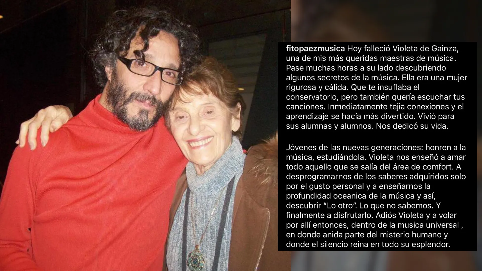 FITO PÁEZ DESPIDIÓ A LA INCREÍBLE PROFESORA VIOLETA DE GAINZA